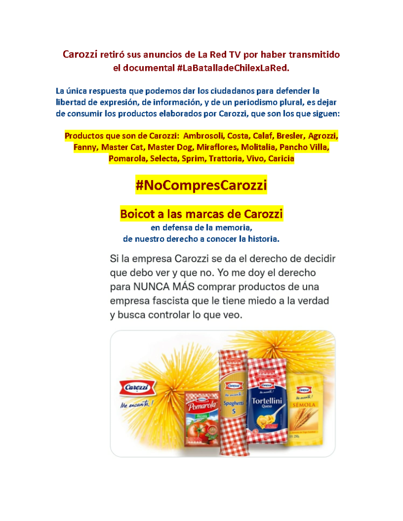 Boicot a los productos de la marca "Carozzi" - piensaChile